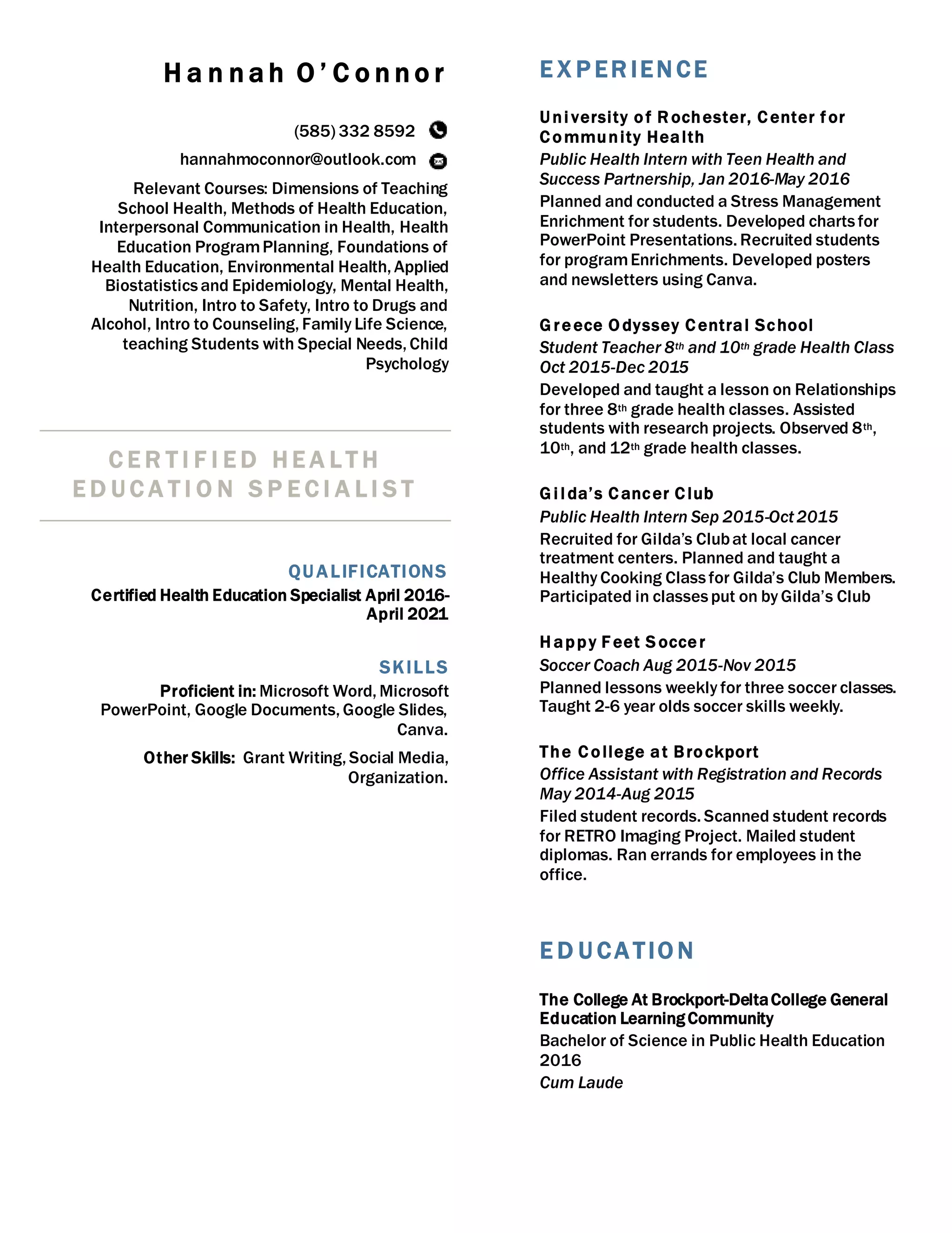 Hannah O'Connor Resume June 2016 | DOCX
