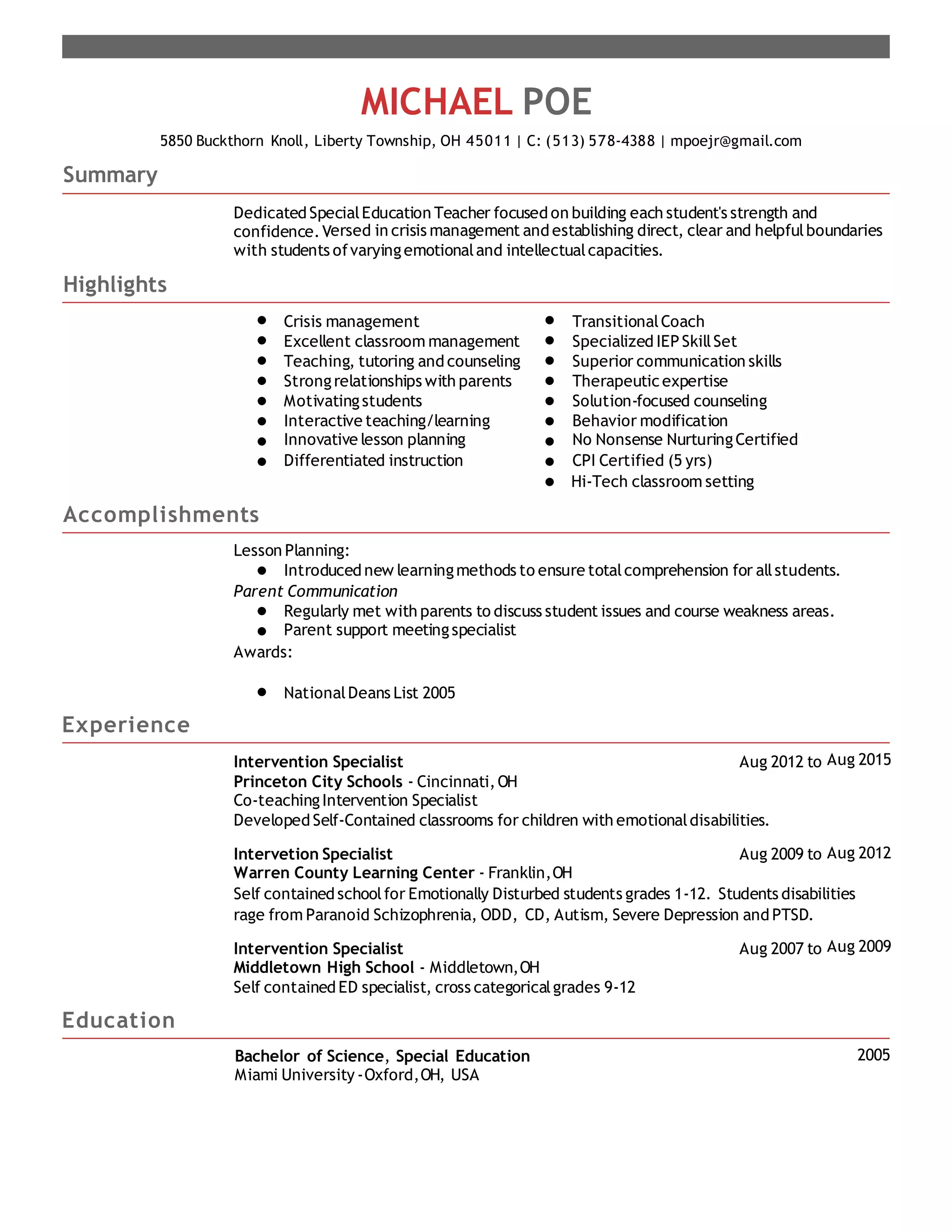 Michael Poe Resume | DOCX