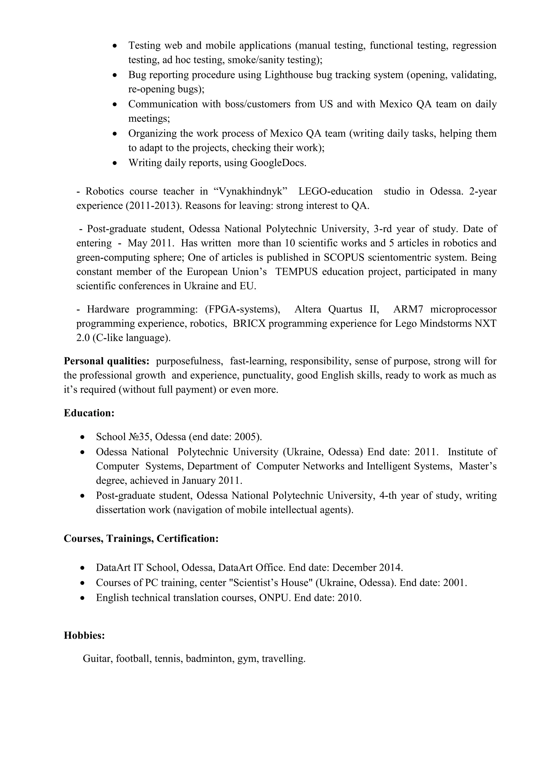Kalinichenko CV PDF Kalinichenko CV PDF
