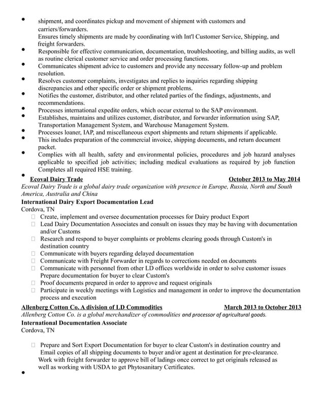 JAMIE BAKER RESUME 4-15 | RTF | Logistics and Transportation Industry ...
