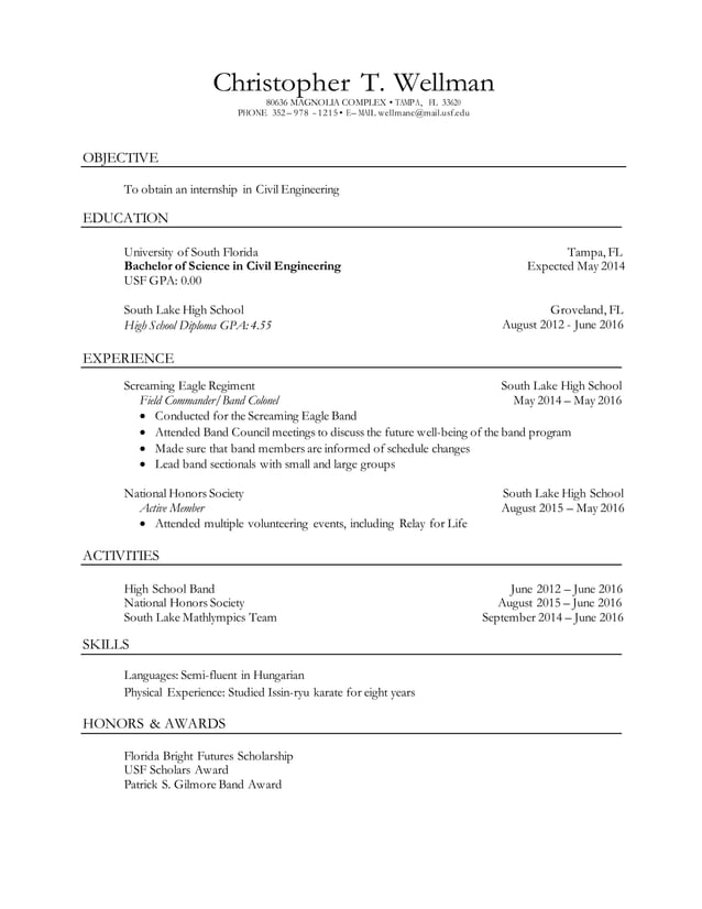 First Year Student Resume | DOCX