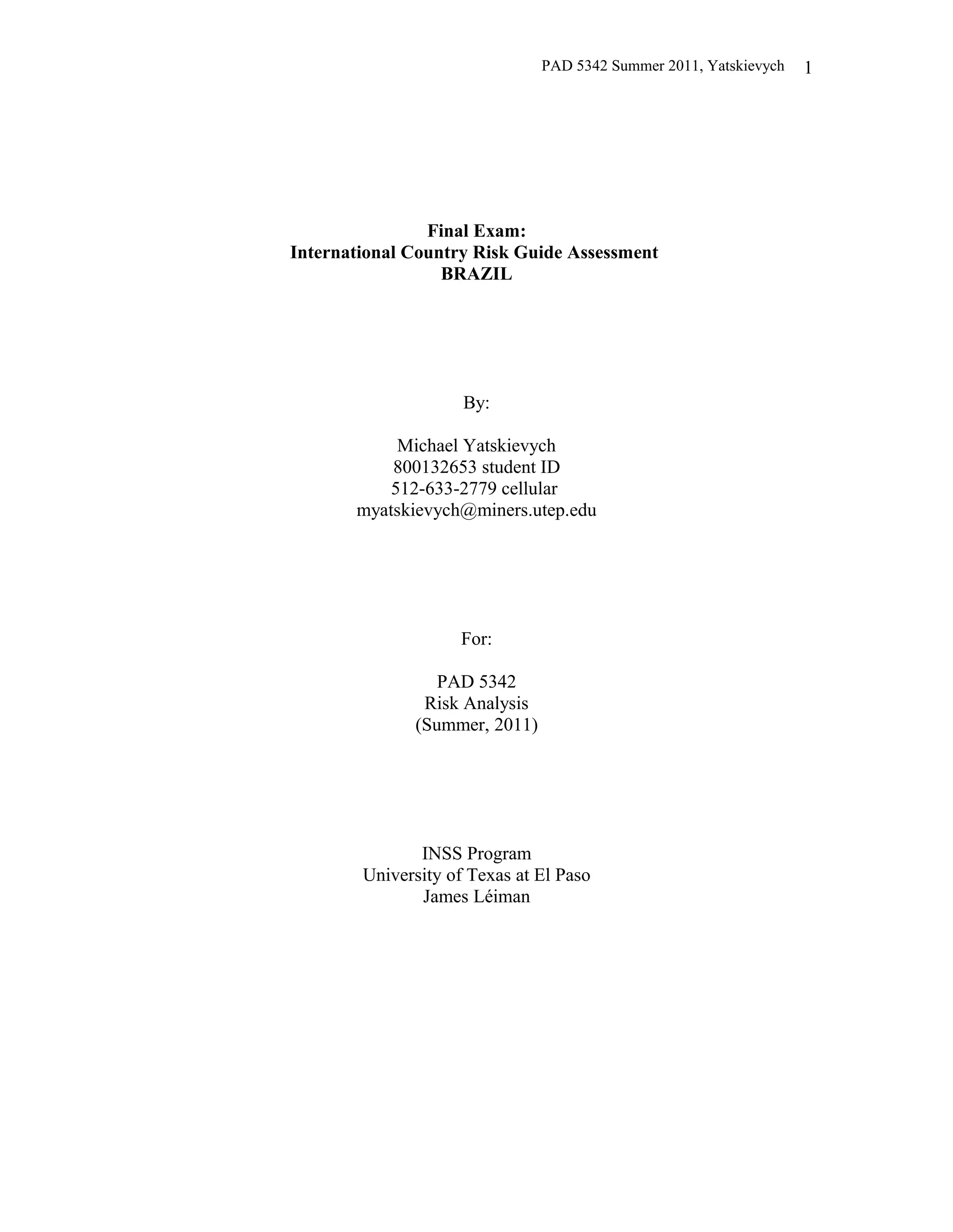 Brazil-International Country Risk Guide Worksheet | PDF