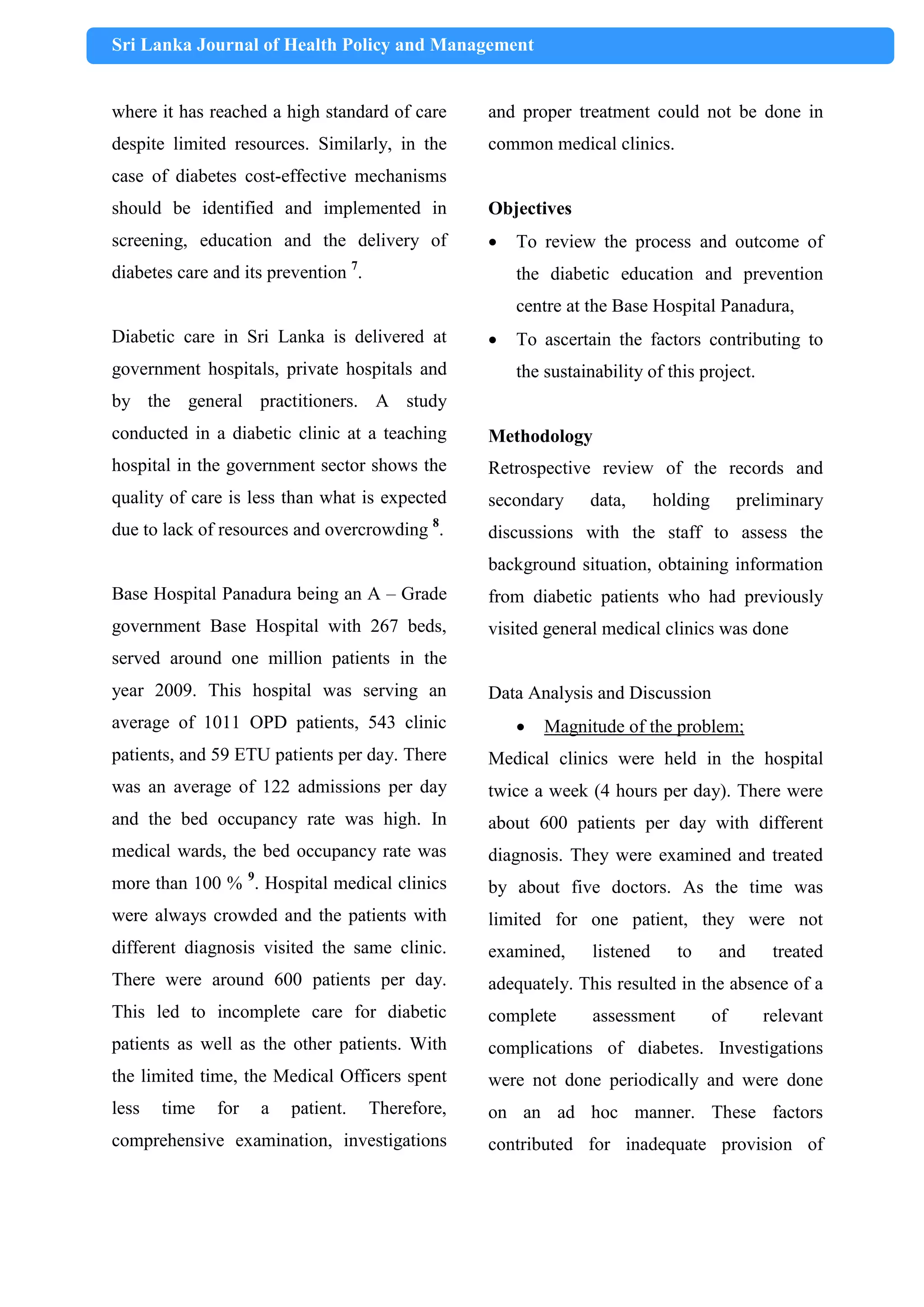 Comprehensive diebetic care at Base Hospital Panadura | PDF