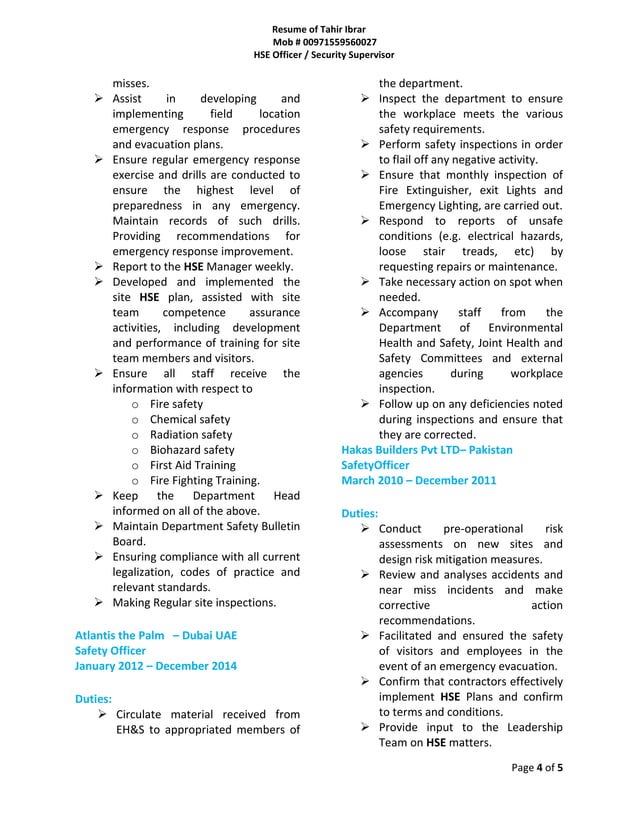 Resume of Tahir (HSE ) | PDF