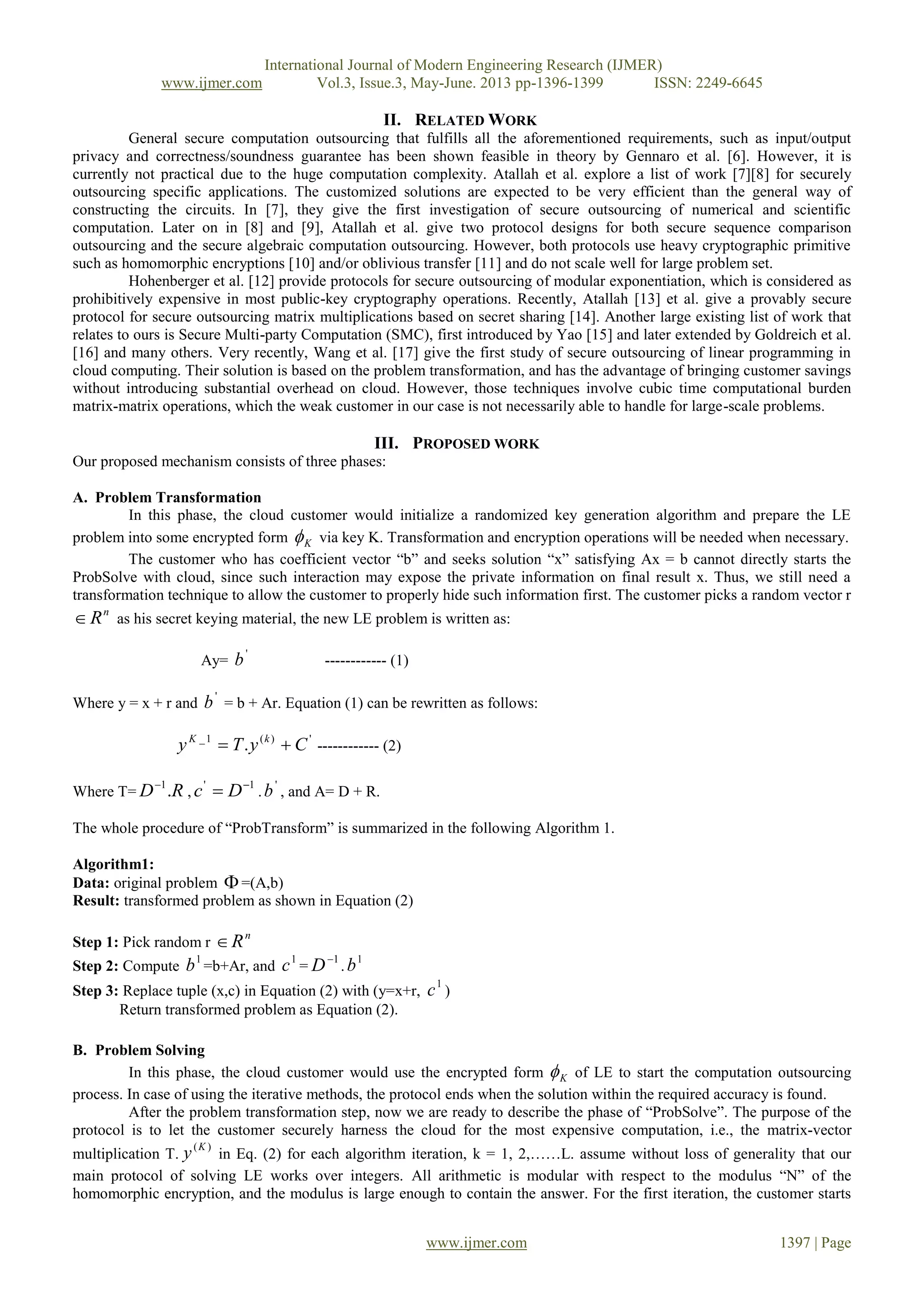 Secure Outsourcing Mechanism for Linear Programming in Cloud Computing | PDF