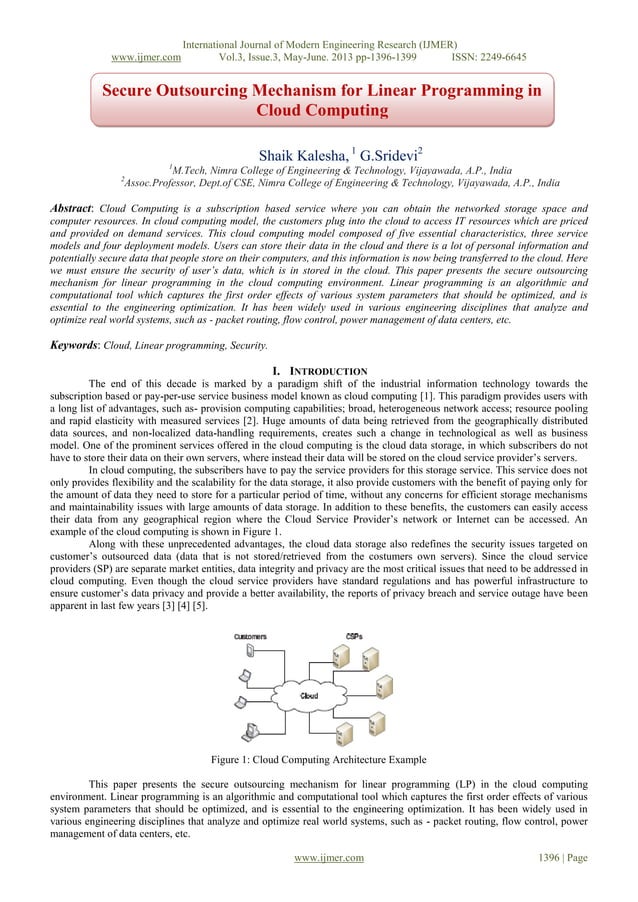 Secure Outsourcing Mechanism for Linear Programming in Cloud Computing | PDF