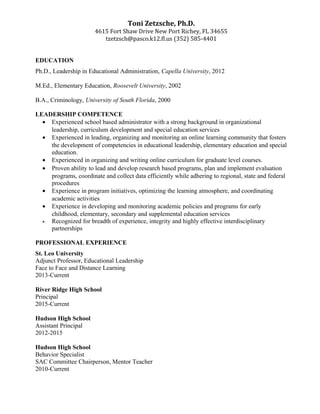 Toni J Zetzsche, PhD, CV 2016 | PDF
