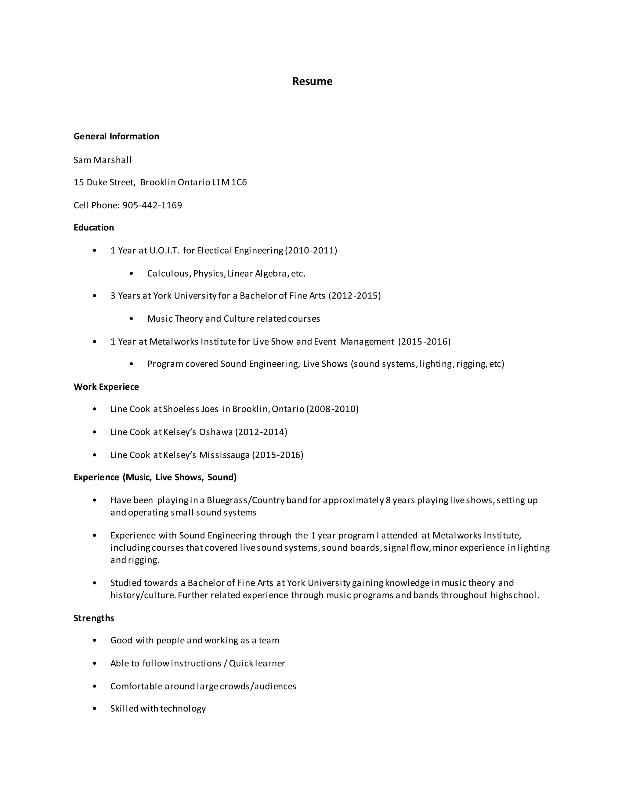 Sam Resume 2016 | DOCX