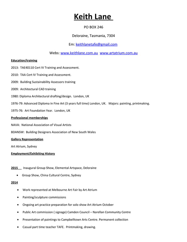 Keith Lane Art CV 2015 | PDF