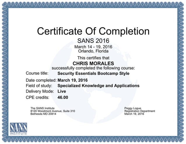 Certificate of Completion - SEC401 | PDF