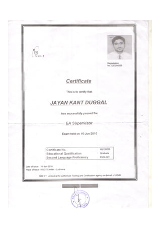 Aadhaar Supervisor Certificate | PDF