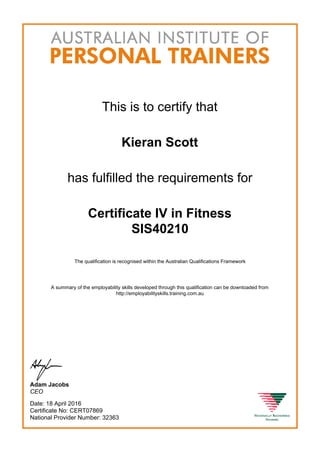 Certificate IV - Fitness | PDF