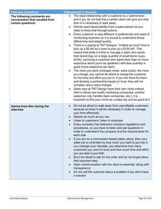 Sales Account Management - Job Shadow Report | PDF
