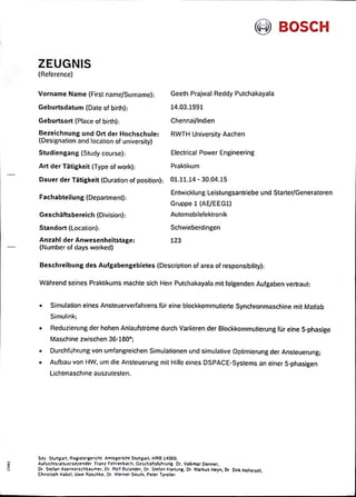 Bosch Internship Certificate | PDF