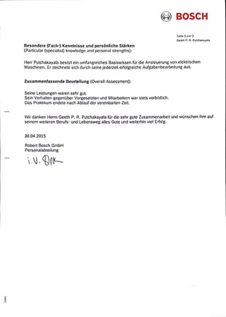 Bosch Internship Certificate | PDF