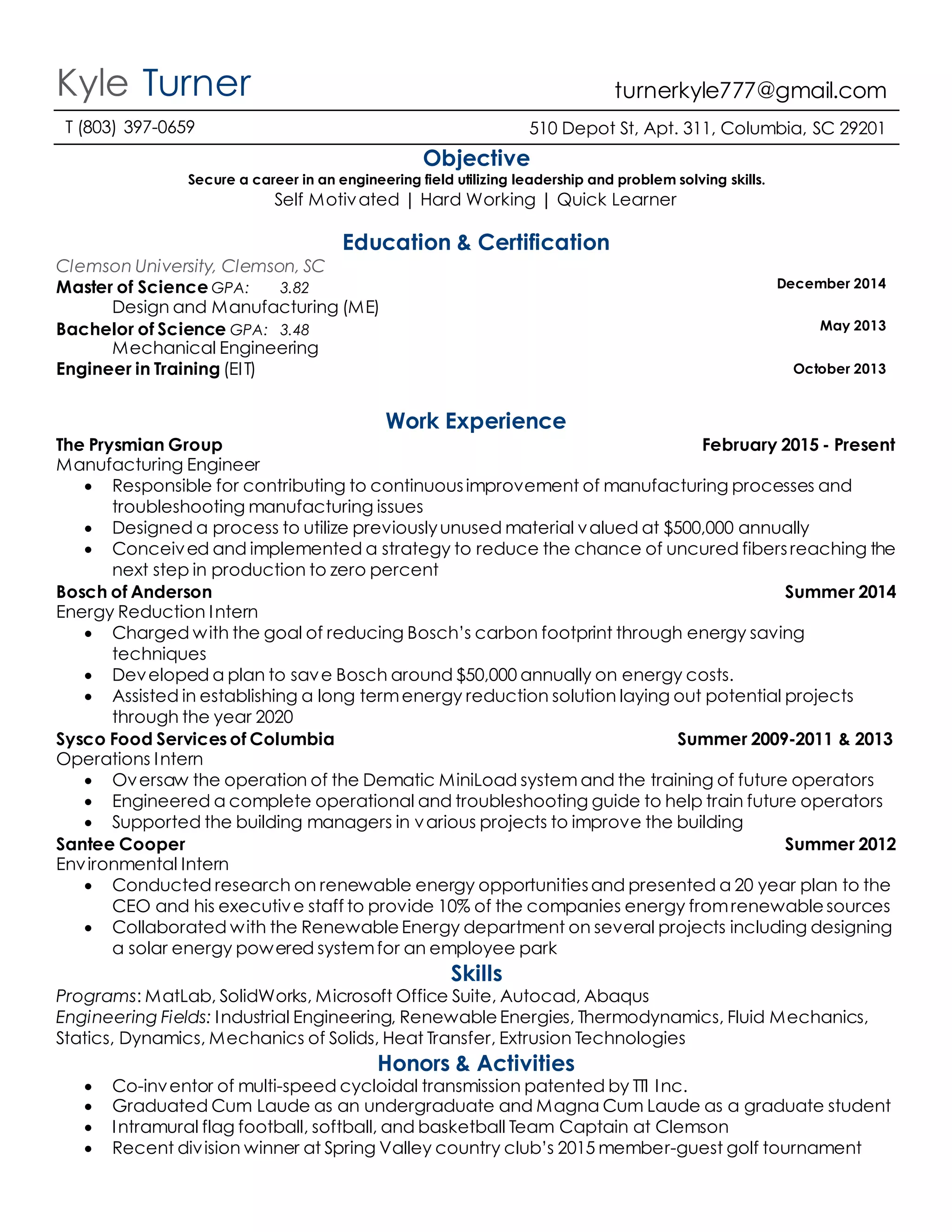 Resume - Kyle Turner | DOCX | Physics | Science