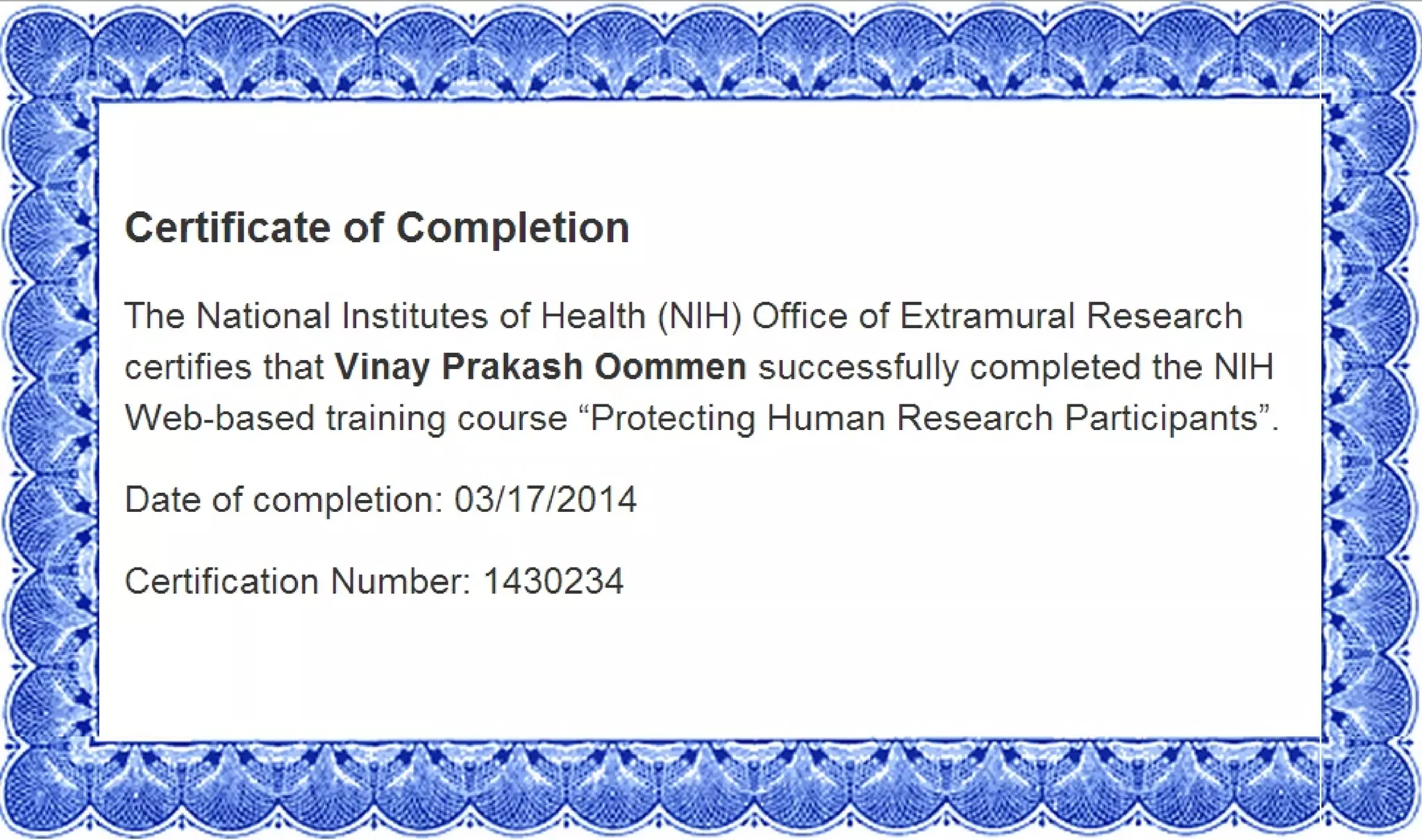 NIH Certificate of Completion | PDF