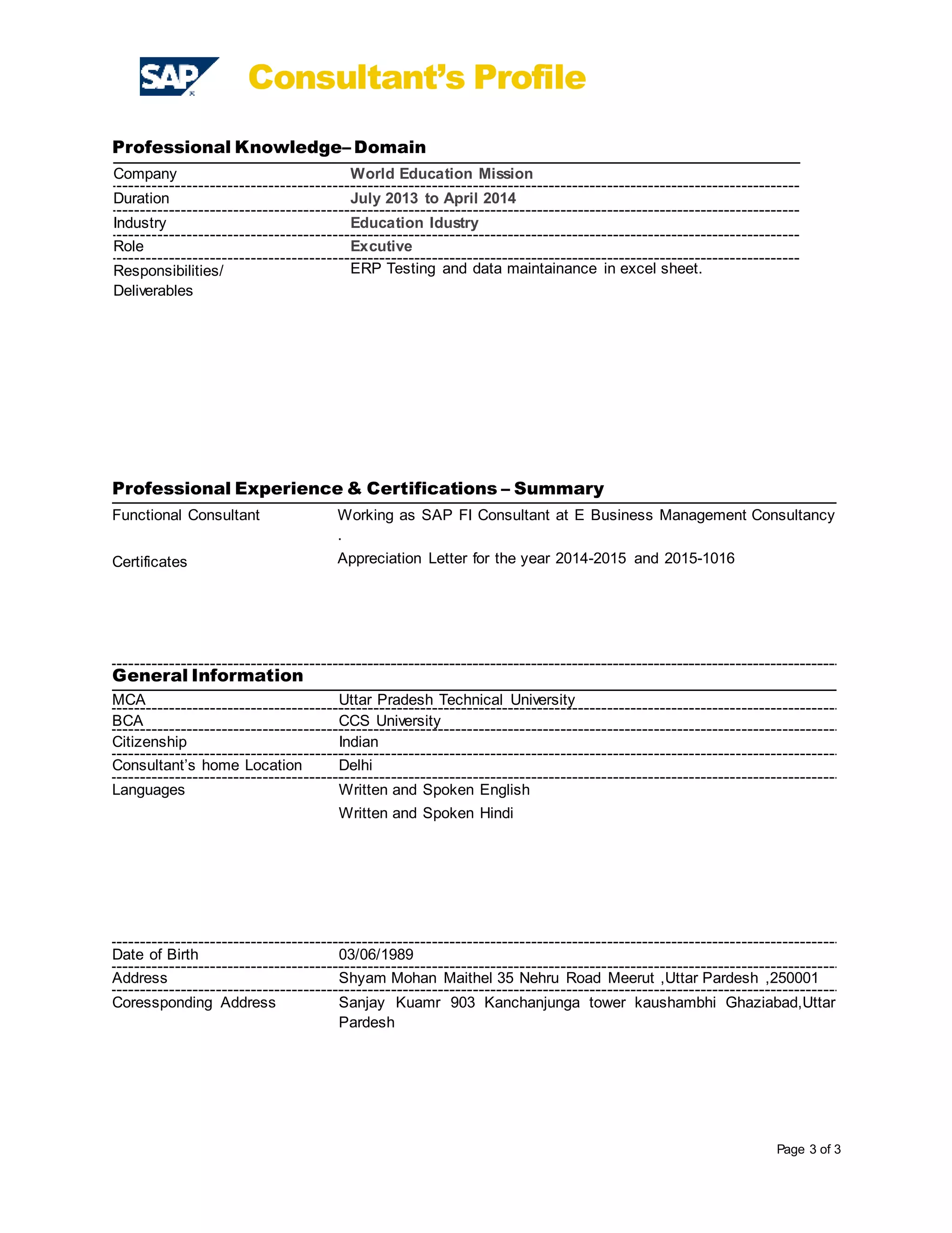 Ashish Kumar SAP FI Consultant | PDF