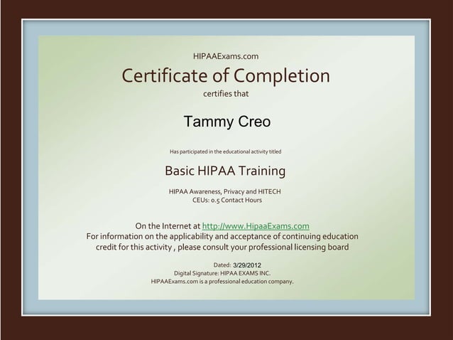 HIPAA CERTIFICATE | PDF