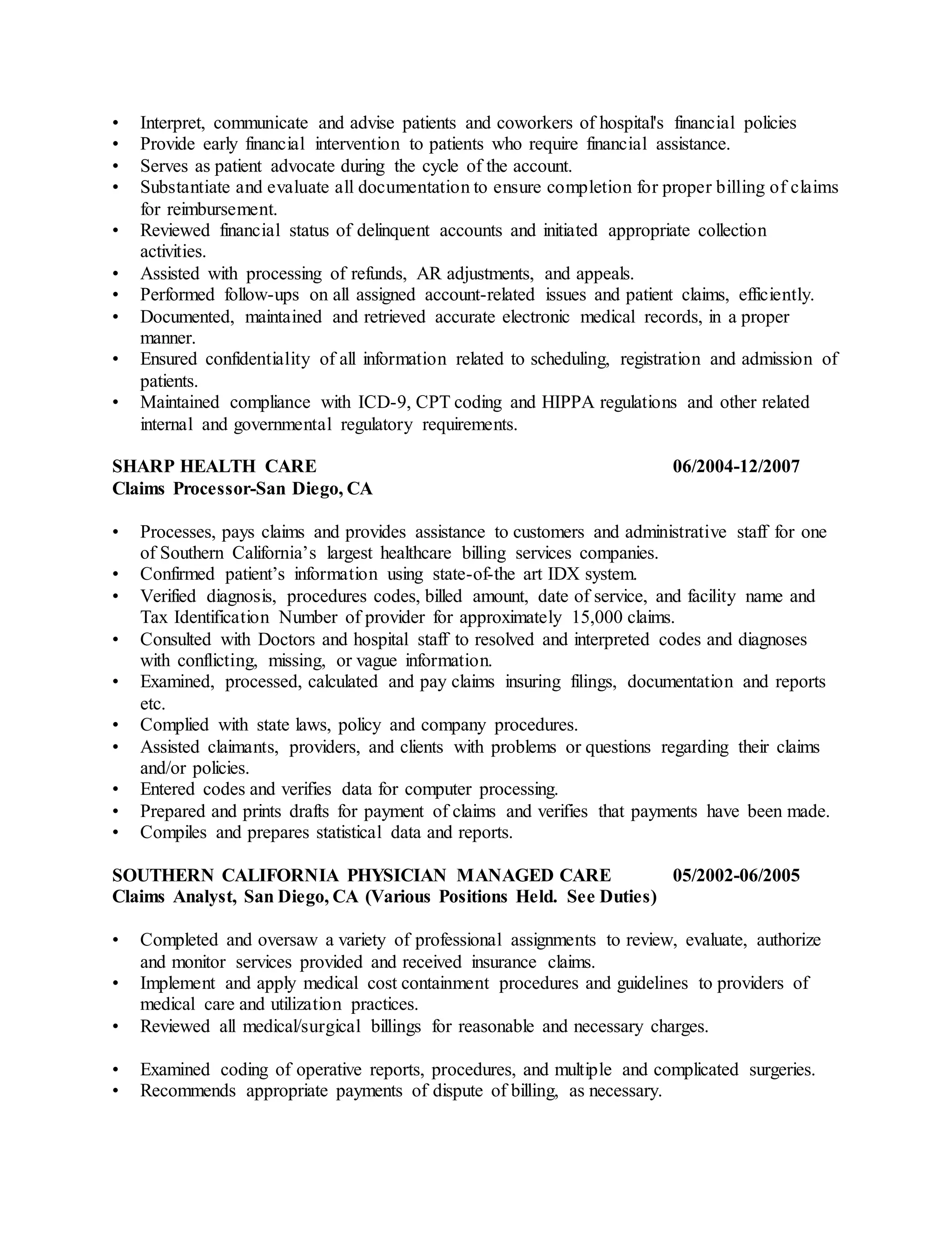Mary Linyard Resume 2016.docx2 | DOCX | Health Insurance | Insurance