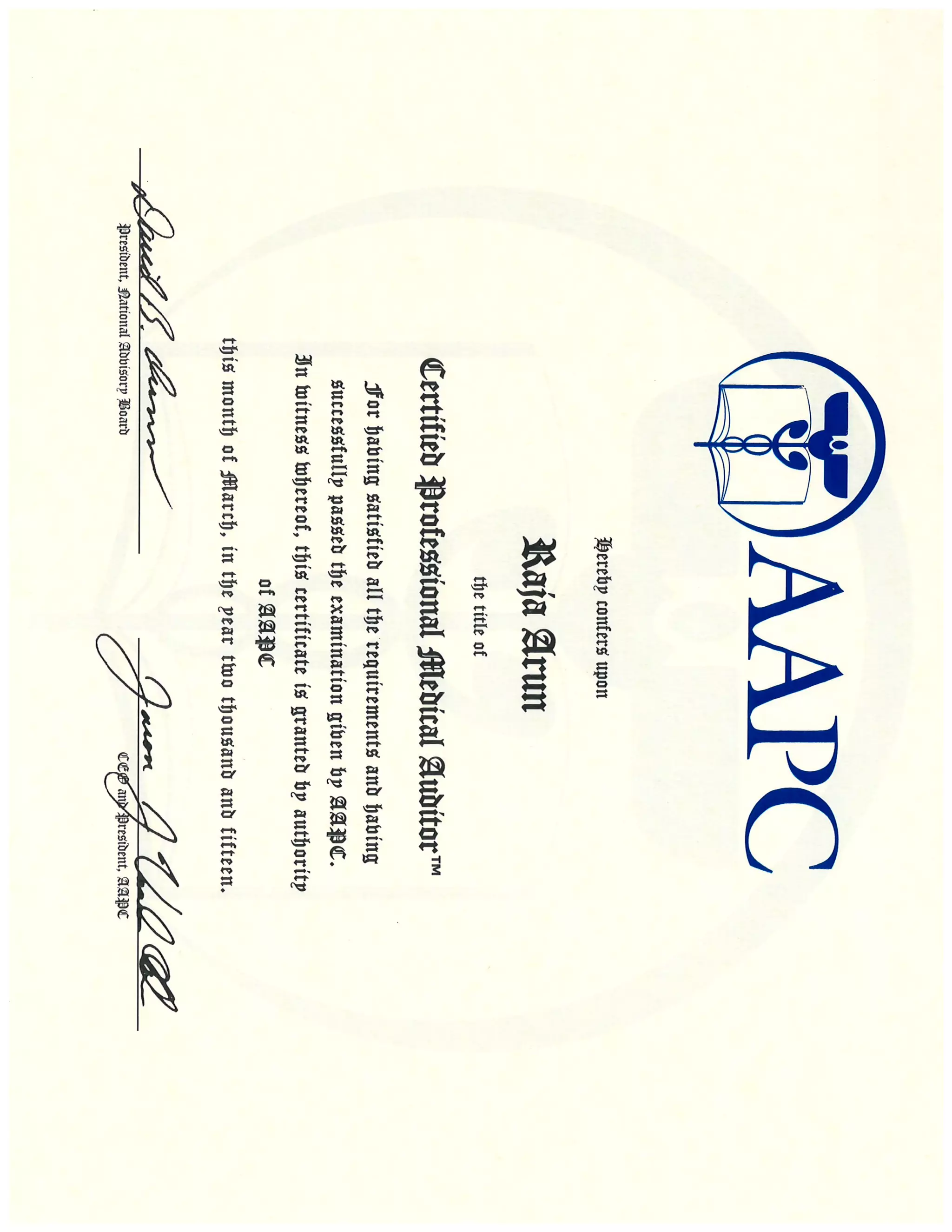 CPMA Diploma for Raja Arun | PDF