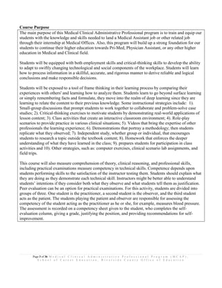 Medical Clinical Administrative Professional Detail Instructional Plan ...