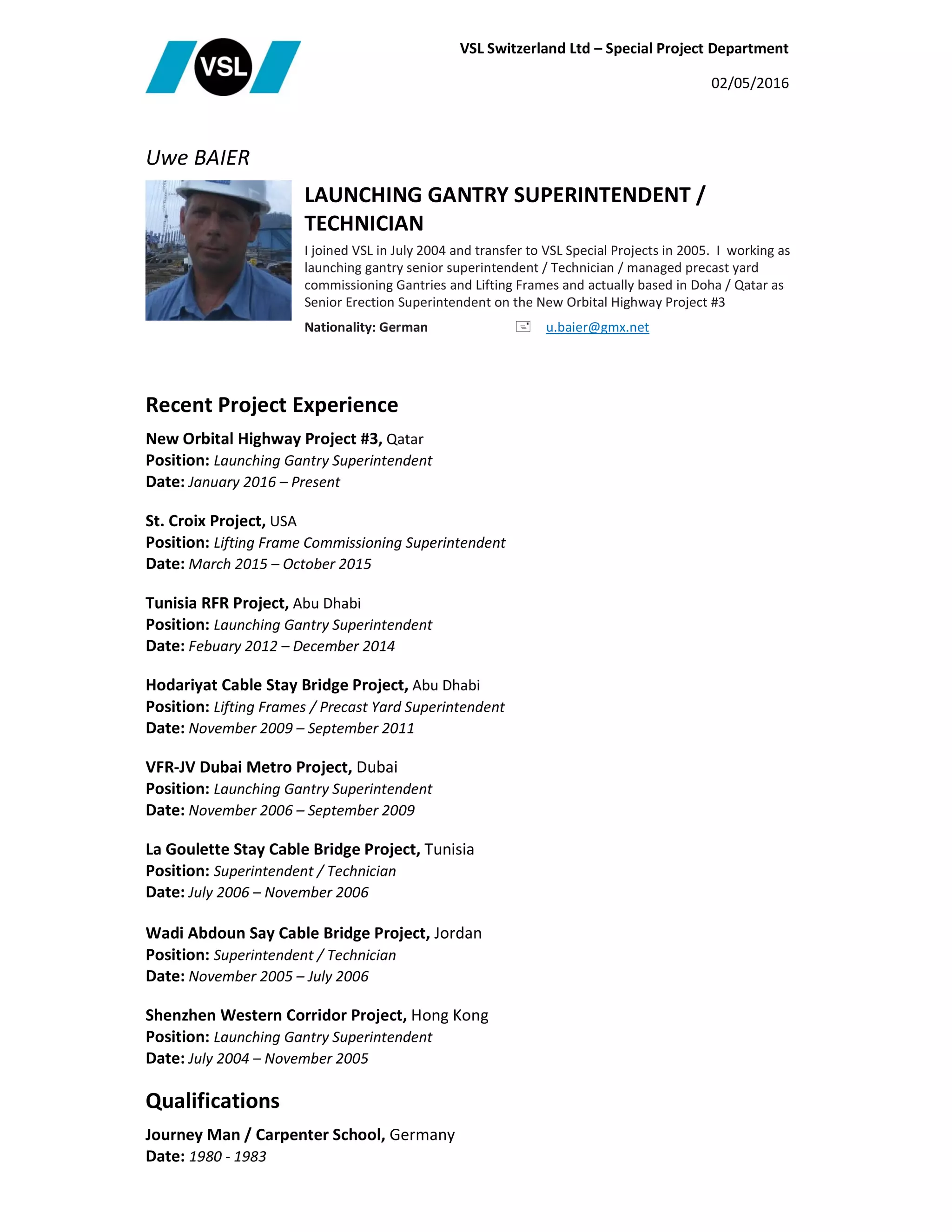 CV short - BAIER, Uwe ^05. 2016 | PDF