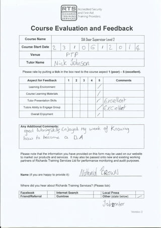 Tutor Feedback forms DS Course 23-26 June 2014 | PDF