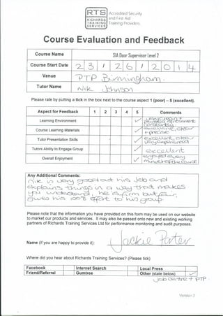 Tutor Feedback forms DS Course 23-26 June 2014 | PDF