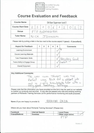Tutor Feedback forms DS Course 23-26 June 2014 | PDF