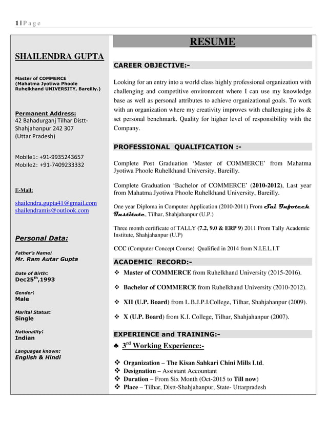 Updated Resume Shailendra as on 17-04-16 | PDF