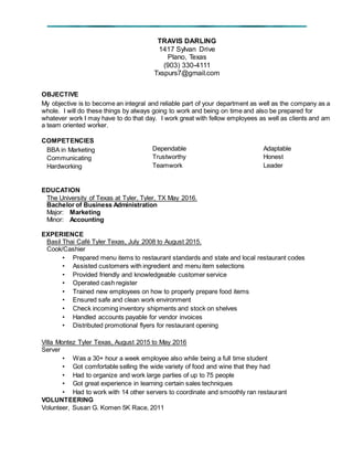 Travis Darling Resume | DOCX