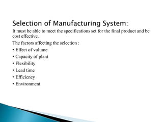 Types of Manufacturing system | PPTX