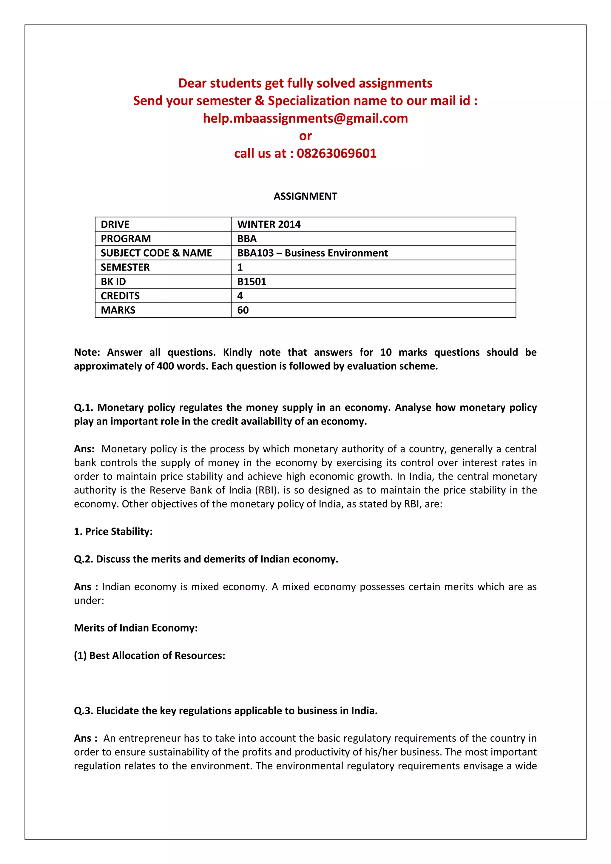 Bba103 business environment | DOCX