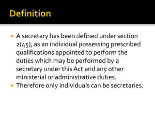 Bba 1 ibo u 4 company secretary& company meetings | PPT