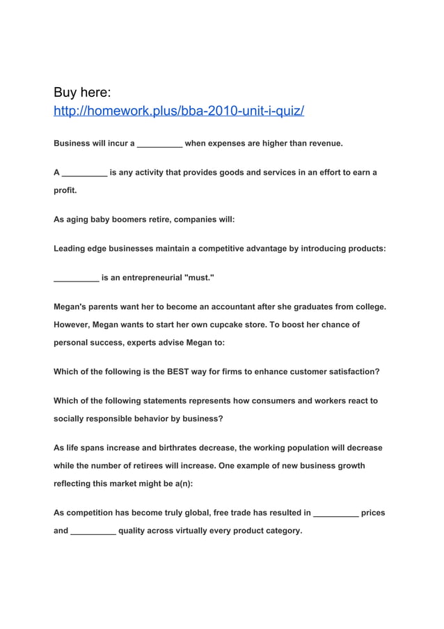 BBA 2010 Unit I Quiz | PDF