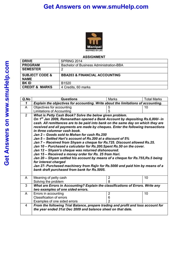 Bba203 financial accounting | PDF