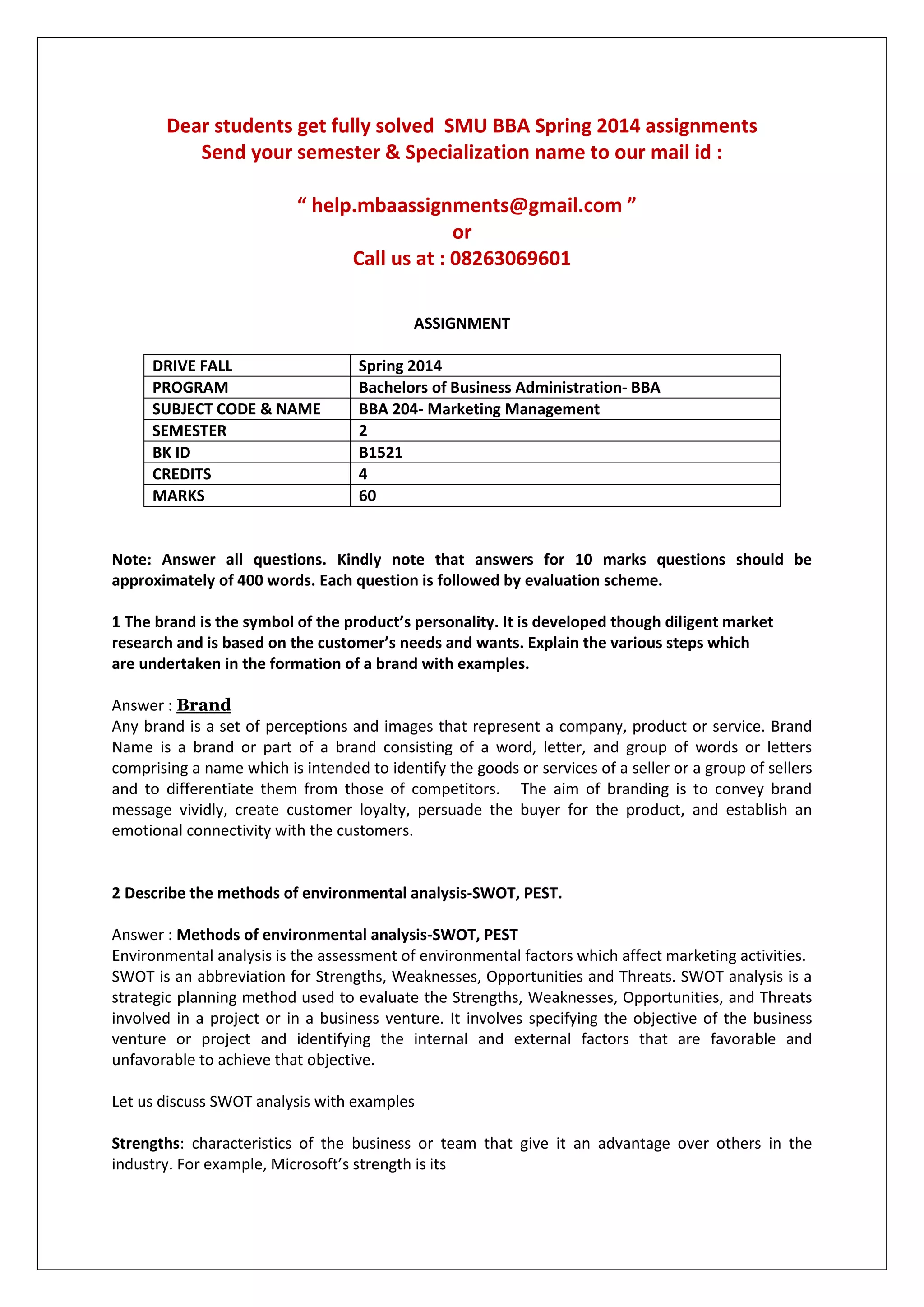 Bba204 marketing management | PDF