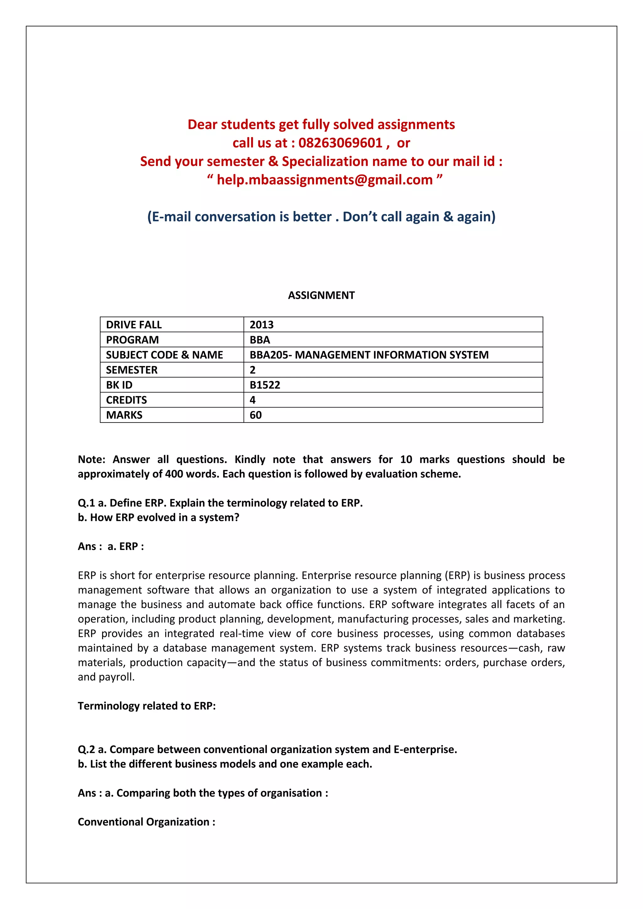 Bba205 management information system | DOCX