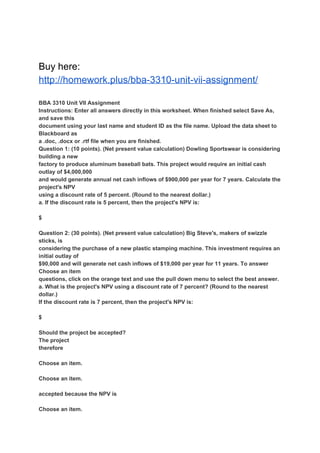 BBA 3310 Unit VII Assignment./ | PDF | Business Accounting & Finance | Business