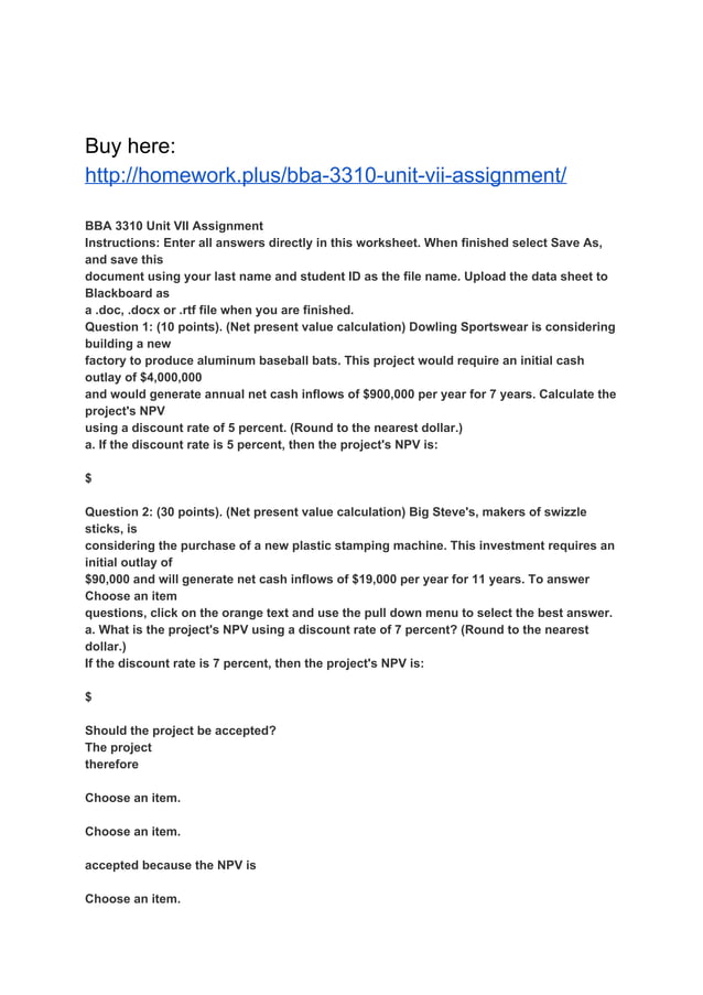 BBA 3310 Unit VII Assignment./ | PDF