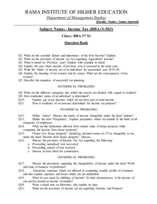 Question of income tax for bba, b.com