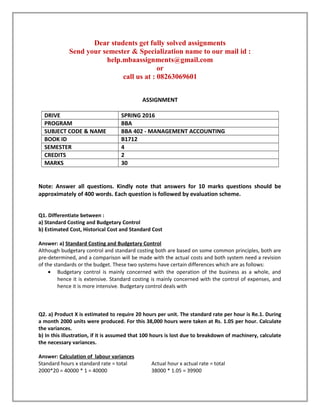 Bba402 management accounting | PDF