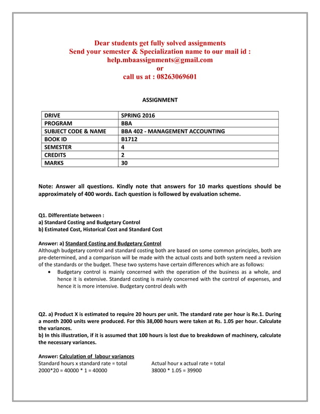 Bba402 management accounting | PDF