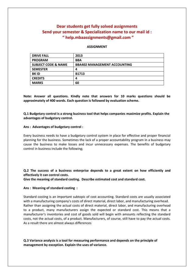 Bba402 management accounting | DOCX