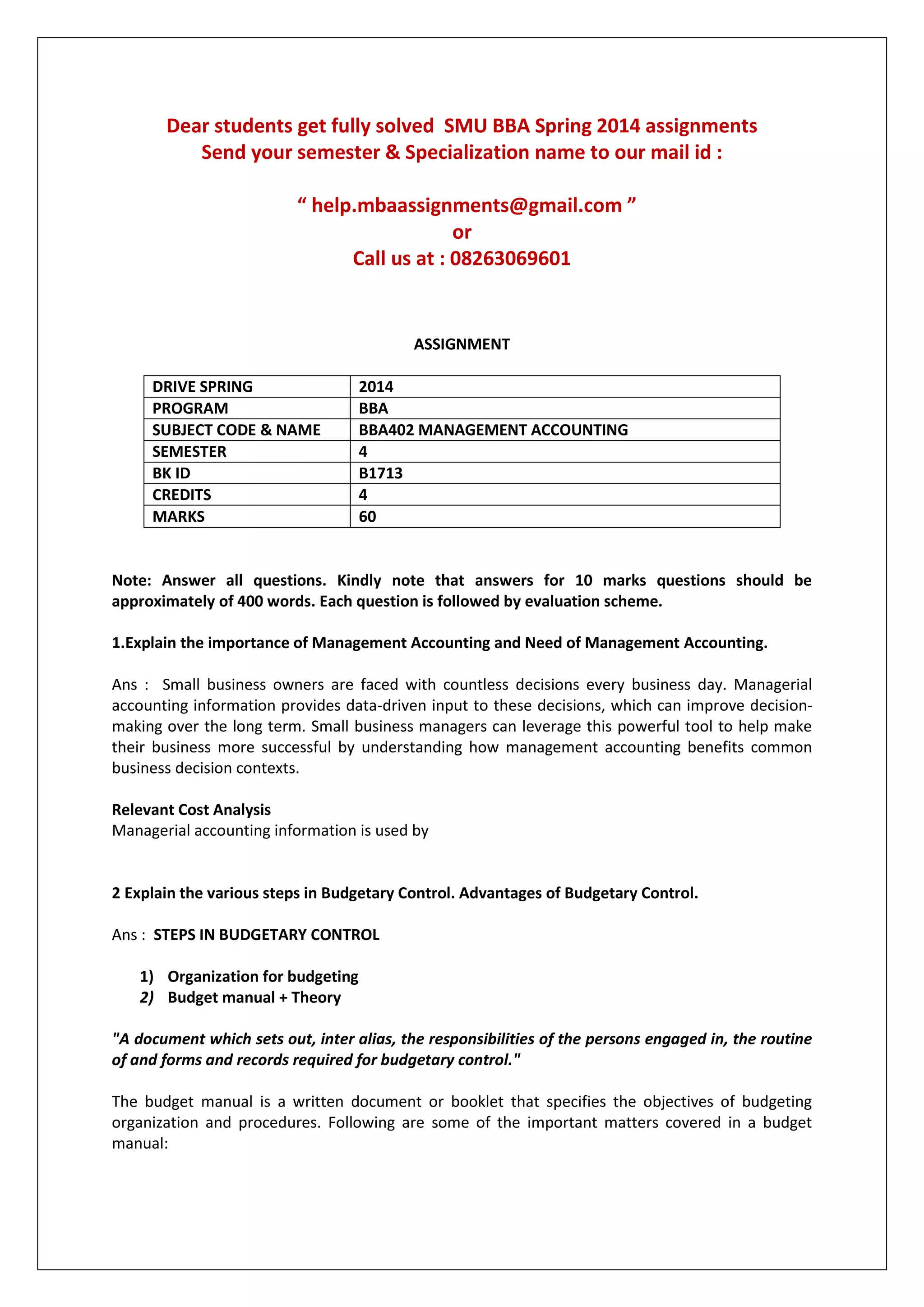 Bba402 management accounting | PDF