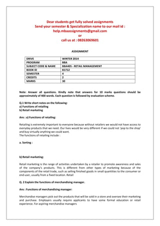 Bba405 retail management | PDF