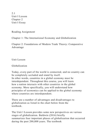 BBA 4351, International Economics 1 Course Learning O.docx