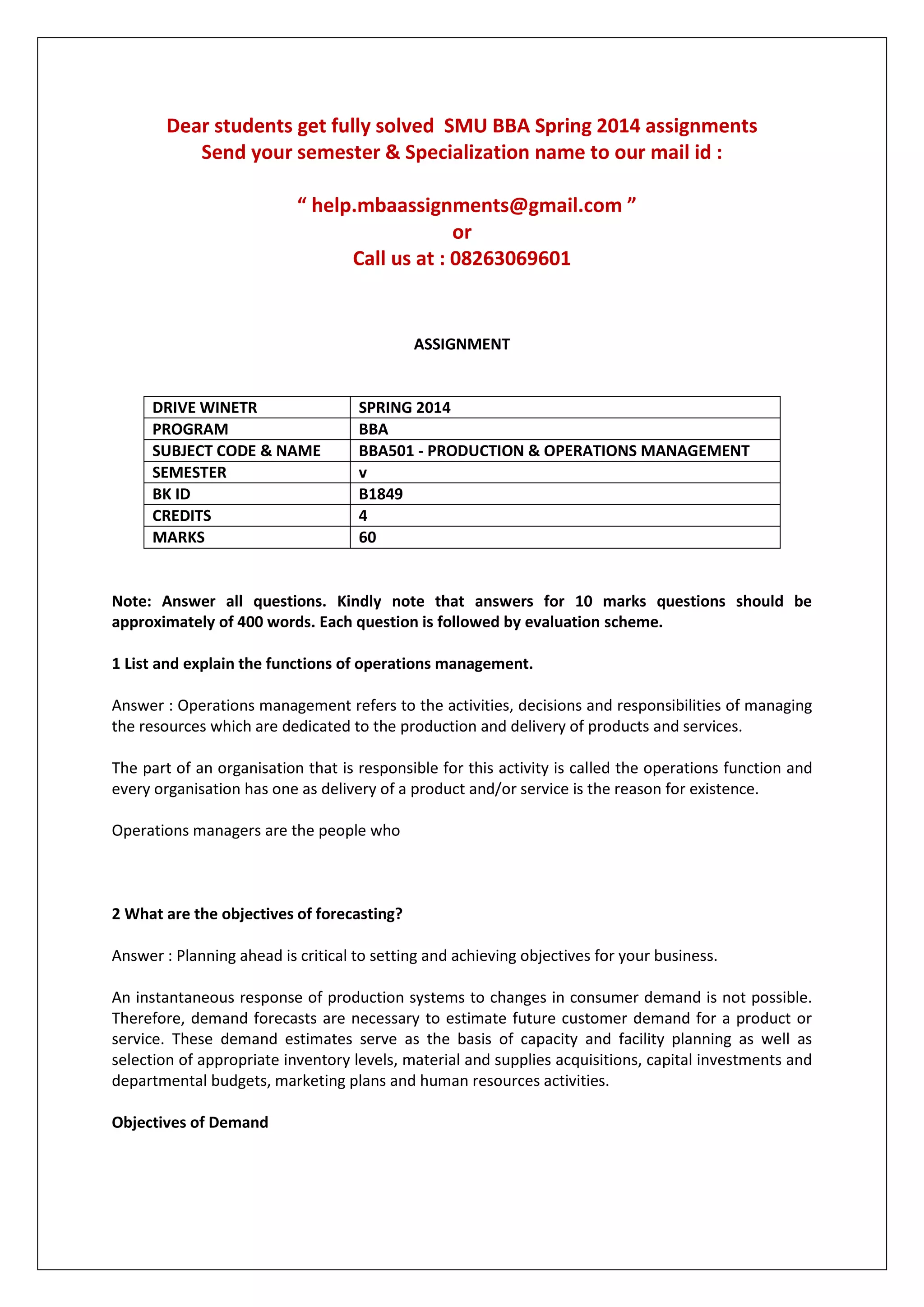 Bba501 production & operations management | PDF Bba501 production & operations management | PDF