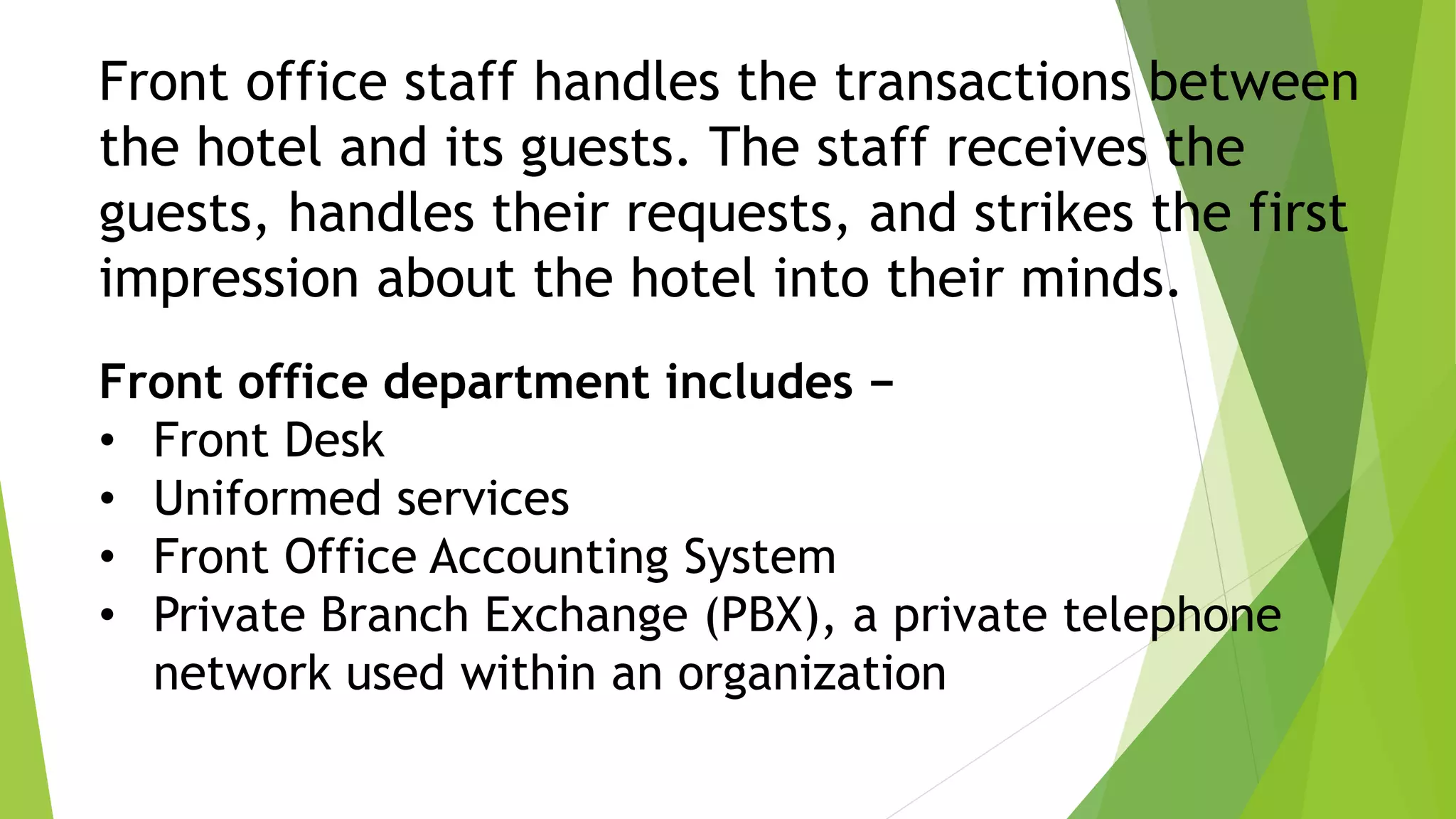 hospitality management Front Desk | PPTX